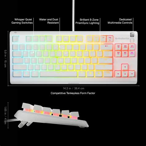 Steelseries Apex 3 Tkl Wired Membrane Whisper Quiet Switch Gaming Keyboard 8 Zone Rgb