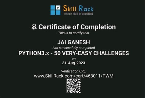 Jai Ganesh K On Linkedin Pythonskills Problemsolving Skillrackcertification