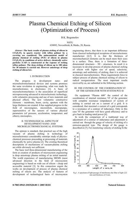 Pdf Plasma Chemical Etching Of Silicon Optimization Of Process
