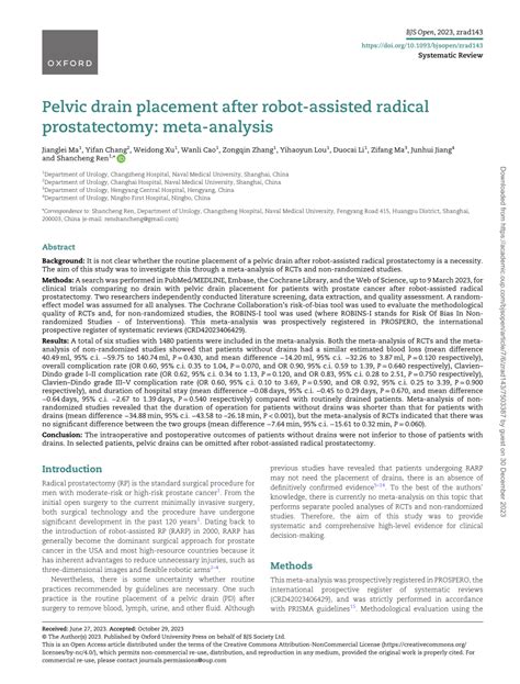 Pdf Pelvic Drain Placement After Robot Assisted Radical Prostatectomy