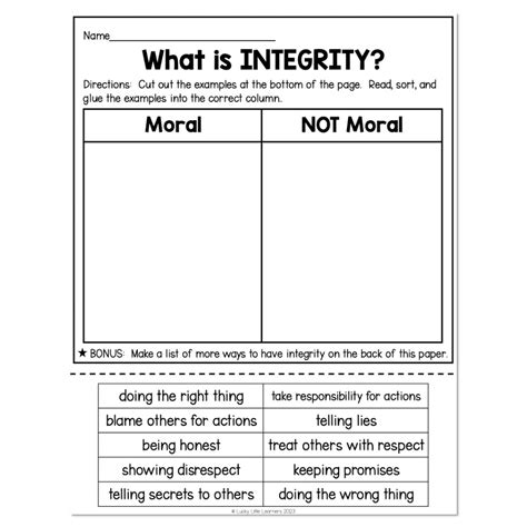 Social Emotional Learning Integrity Sort Lucky Little Learners
