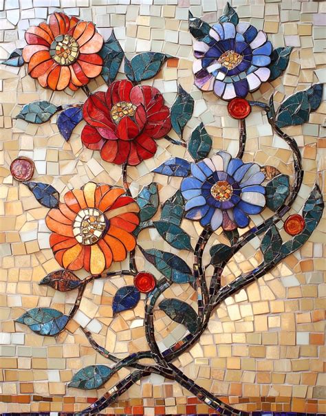 Stunning Flowers Design Wall Mosaic Unique Mosaic Wall Art For