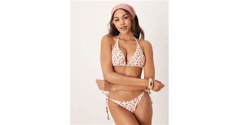 Peek And Beau Fuller Bust Cherry Print Triangle Bikini Top In Brown Lyst
