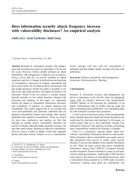 Pdf Does Information Security Attack Frequency Increase With Vulnerability Disclosure An
