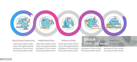 해양 엔지니어링 벡터 인포그래픽 템플릿 승객 및화물선 프리젠 테이션 디자인 요소 5단계로 데이터 시각화 프로세스 타임라인