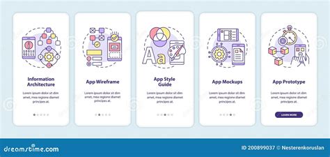 UI And UX Design Steps Onboarding Mobile App Page Screen With Concepts Stock Vector