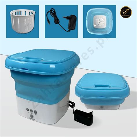 Foldable Small Laundry Machine With Drain Basket Blue Zahra Stores