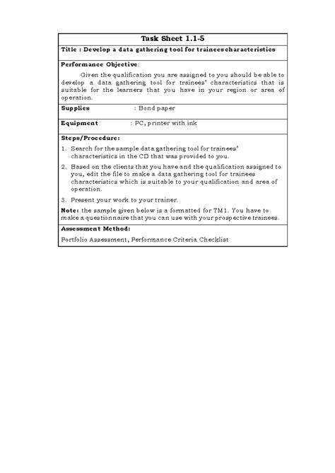 Develop A Data Gathering Tool For Trainees Characteristics Supplies