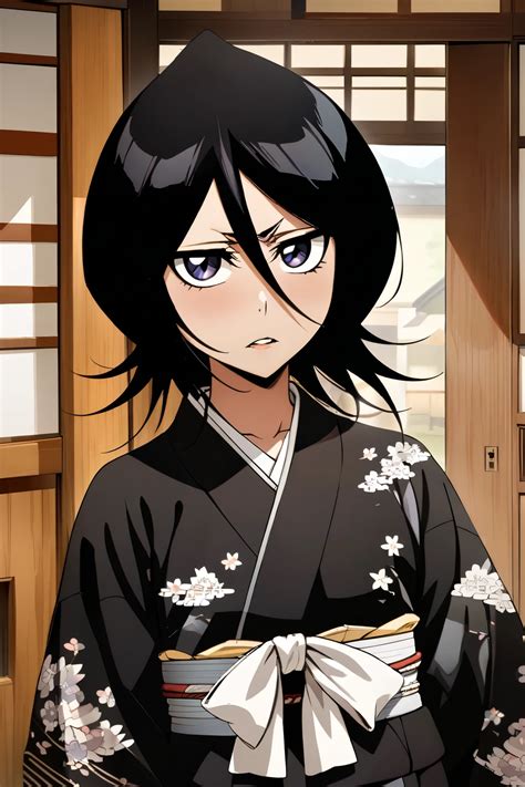 Anime Character In Kimono Outfit Standing In Front Of A Door（kuchiki