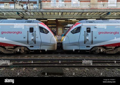 British Rail Class 755 Stadler Locomotive Engines Inter City Train At Railway Station Platform