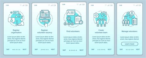 Volunteers Finding Onboarding Mobile App Page Screen Vector Template