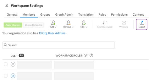export workspace user details support center