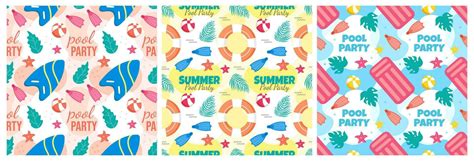 Set Of Swimming Pool Seamless Pattern Vector Illustration With Summer