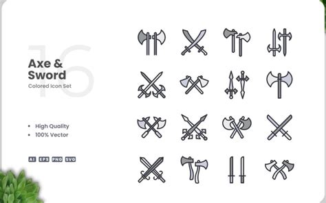 16 Axes And Sword Color Icon Set 500393 Templatemonster