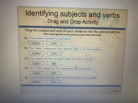 Solved Identifying Subjects And Verbs Drag And Drop Activity