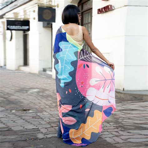 Midnight Caribbean Jungle Digital Printed Satin Georgette Saree Boveee