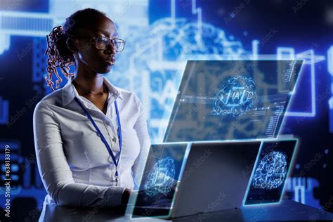 African American Scientist Using Cognitive Computing Simulating Human Brain Thought Processes In