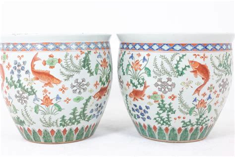 Pair Of Canton Porcelain Planters Circa 1950 Antikeo
