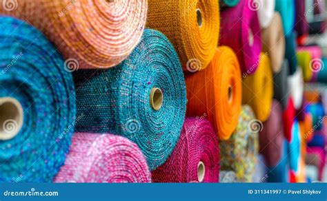 Roll Of The Colored Textile Raw Materials For Manufacture Stock Image