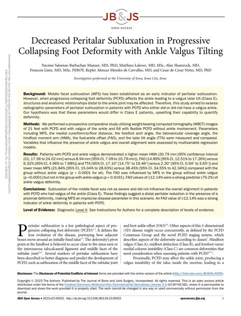 Pdf Decreased Peritalar Subluxation In Progressive Collapsing Foot