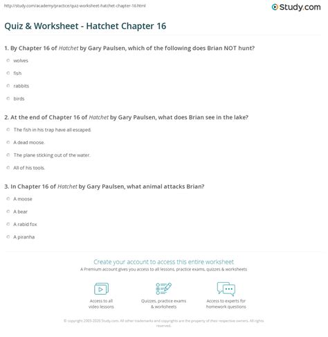 Quiz And Worksheet Hatchet Chapter 16