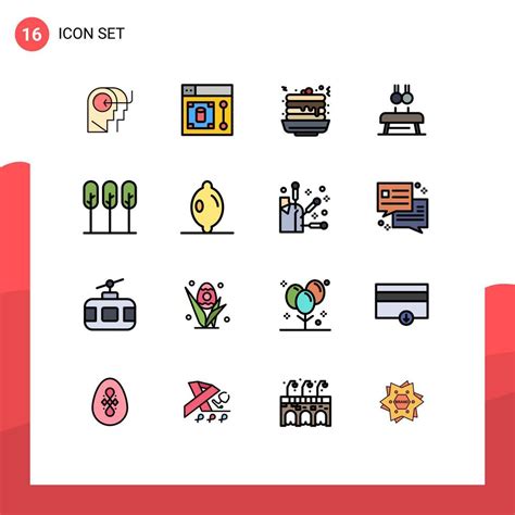 Flat Color Filled Line Pack Of 16 Universal Symbols Of Nature Rings