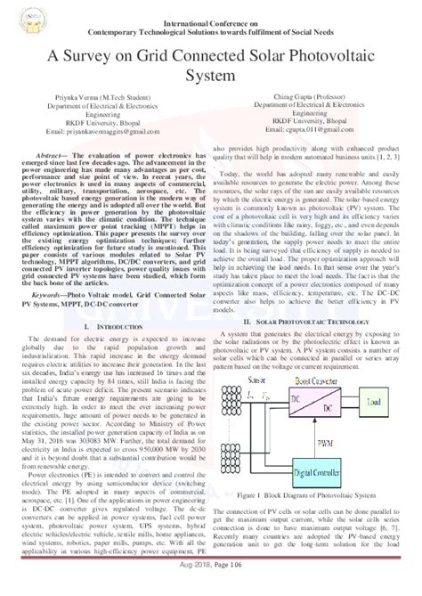 Pdf A Survey On Grid Connected Solar Photovoltaic System