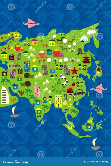 Cartoon Map Of Asia And Oceania In Vector Stock Vector Illustration
