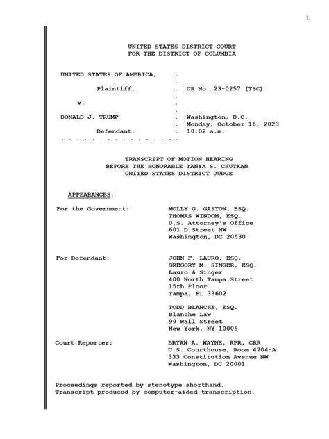Trump Gag Order Hearing Transcript October 16 Pdf Witness Jury