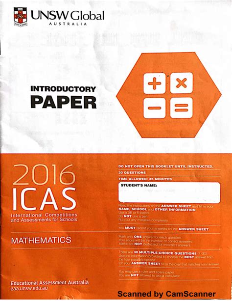 2016 Icas Mathematics Exam Paper