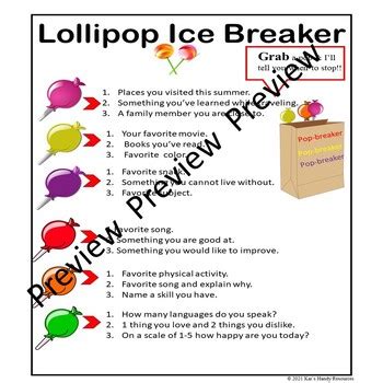 First Day Of School Activity Lollipop Candy Back To School Ice Breaker