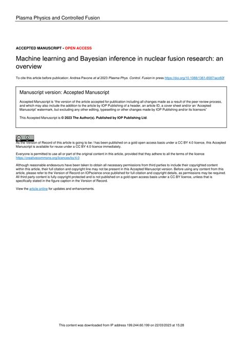 Pdf Machine Learning And Bayesian Inference In Nuclear Fusion