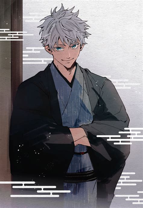 Safebooru 1boy Bangs Blue Eyes Blue Kimono Closed Mouth Cowboy Shot