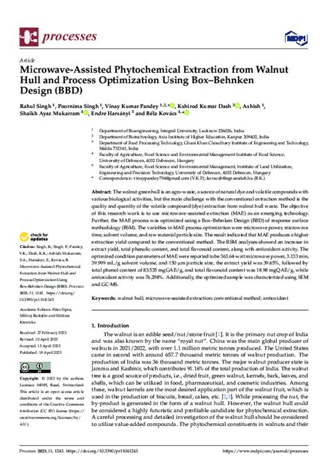 Pdf Microwave Assisted Phytochemical Extraction From Walnut Hull And