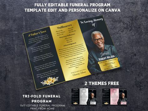 Magazine Style Obituary Program Template For Menwomen Obituary For
