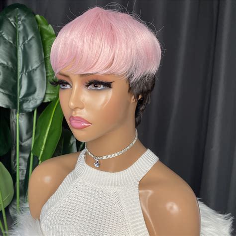 Pixie Cut Wig For Women Short Layered Straight Wig With Bangs Synthetic