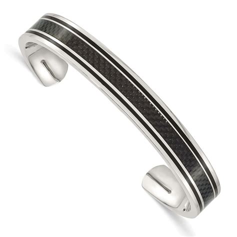 Stainless Steel Polished Black Ip Plated With Black Carbon Fiber Inlay