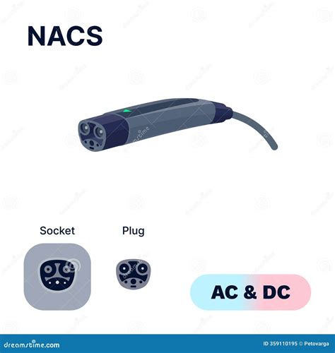 Nacs Tesla Proprietary Ac Dc Standard Charging Connector Plug And Socket Stock Vector