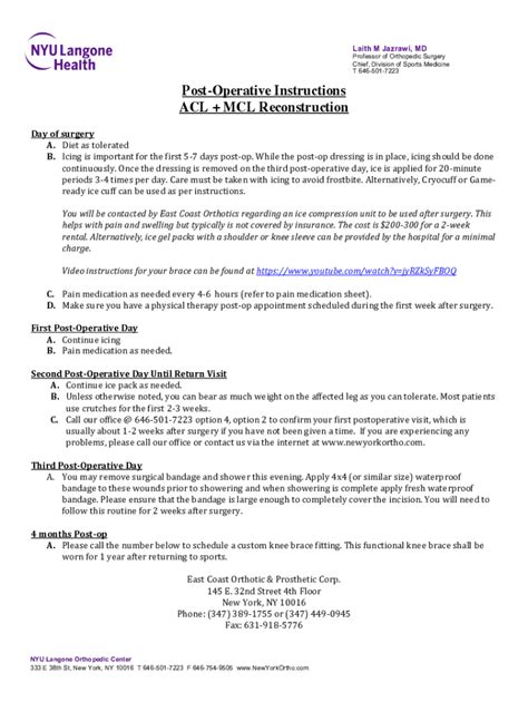 Fillable Online Acl And Mcl Rehabilitation Protocol Post Operative
