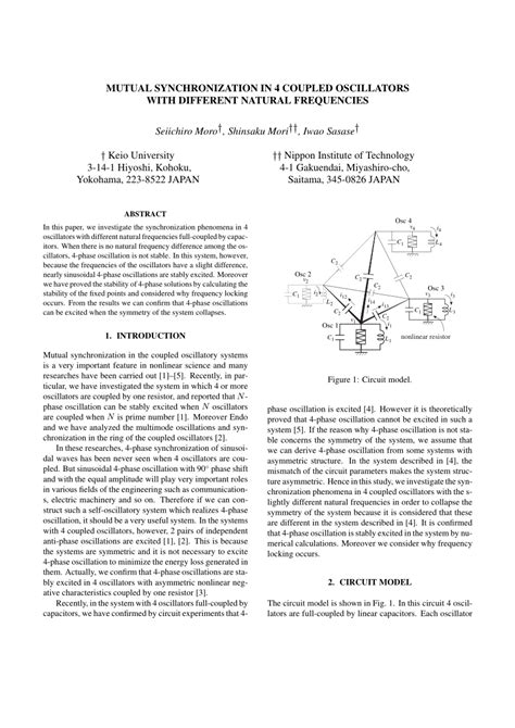 pdf mutual synchronization in 4 coupled oscillators with different