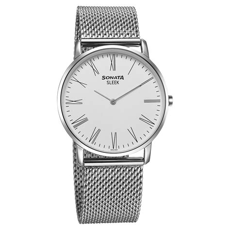 Buy Online Sonata Sleek Quartz Analog White Dial Silver Stainless Steel