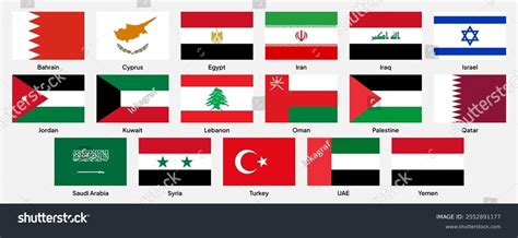 Flags Middle East Countries Rectangular Shapes Stock Vector Royalty