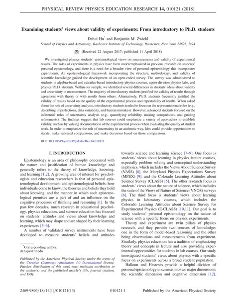 Pdf Examining Students Views About Validity Of Experiments From