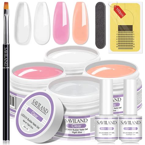 Saviland Builder Nail Gel Kit 4 Colors Clear Nudes White