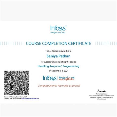 Learning Achievement Infosysspringboard Cprogramming Codingskills Saniya Pathan