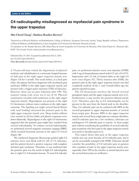 C4 Radiculopathy Misdiagnosed As Myofascial Pain Syndrome In The Upper