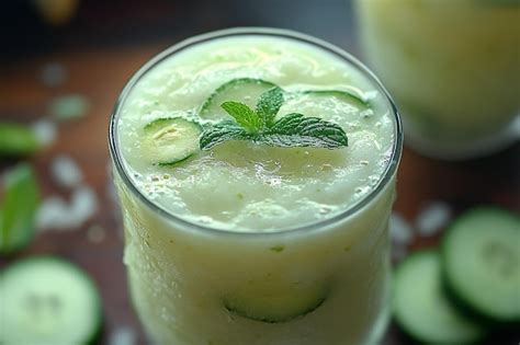 Ayran Drink With Mint And Cucumber In Glass Premium Ai Generated Image