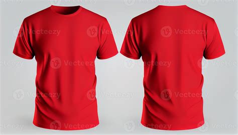 Crew Neck T Shirt For Mockup 3d Render Red Color Front And Back Copy