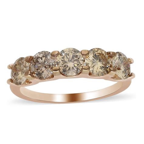 14k Rose Gold Sgl Certified Natural Champagne Diamond I1 I2 5 Stone