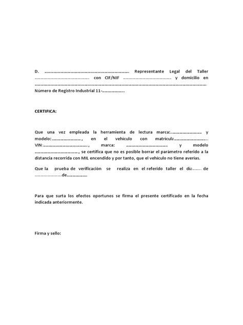 Certificado De Taller Para Itv Pdf